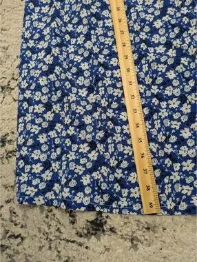SHEIN | Dresses | Shein Xs Blue White Floral Puff Sleeve Midi Dress Y2k ...